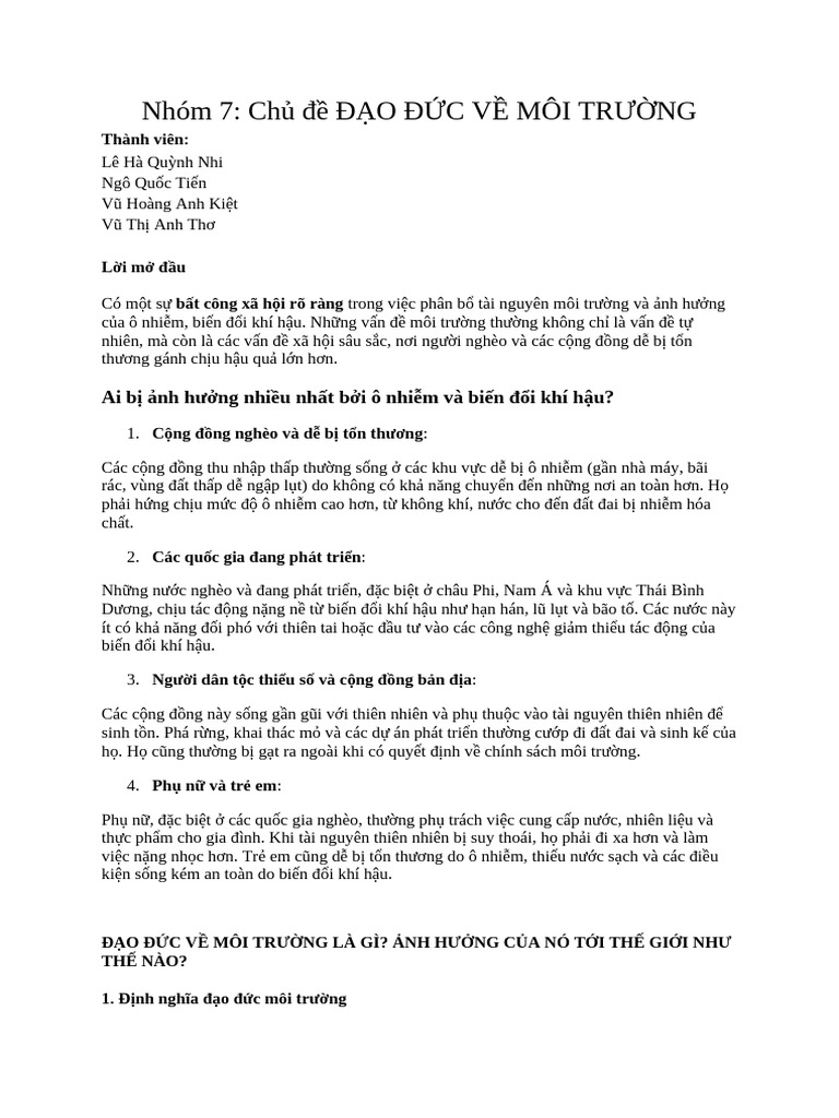 (Nhóm 7) Quản Trị Học - Đạo Đức Về Môi Trường | PDF