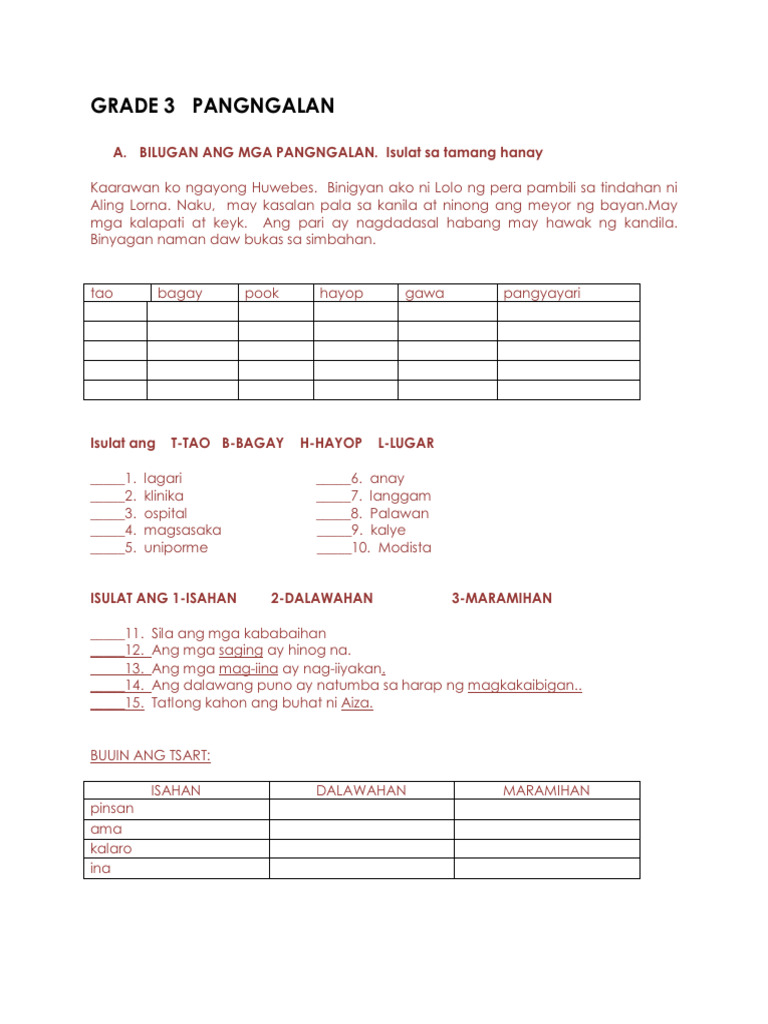 Grade 3 4 5 Pangngalan | PDF