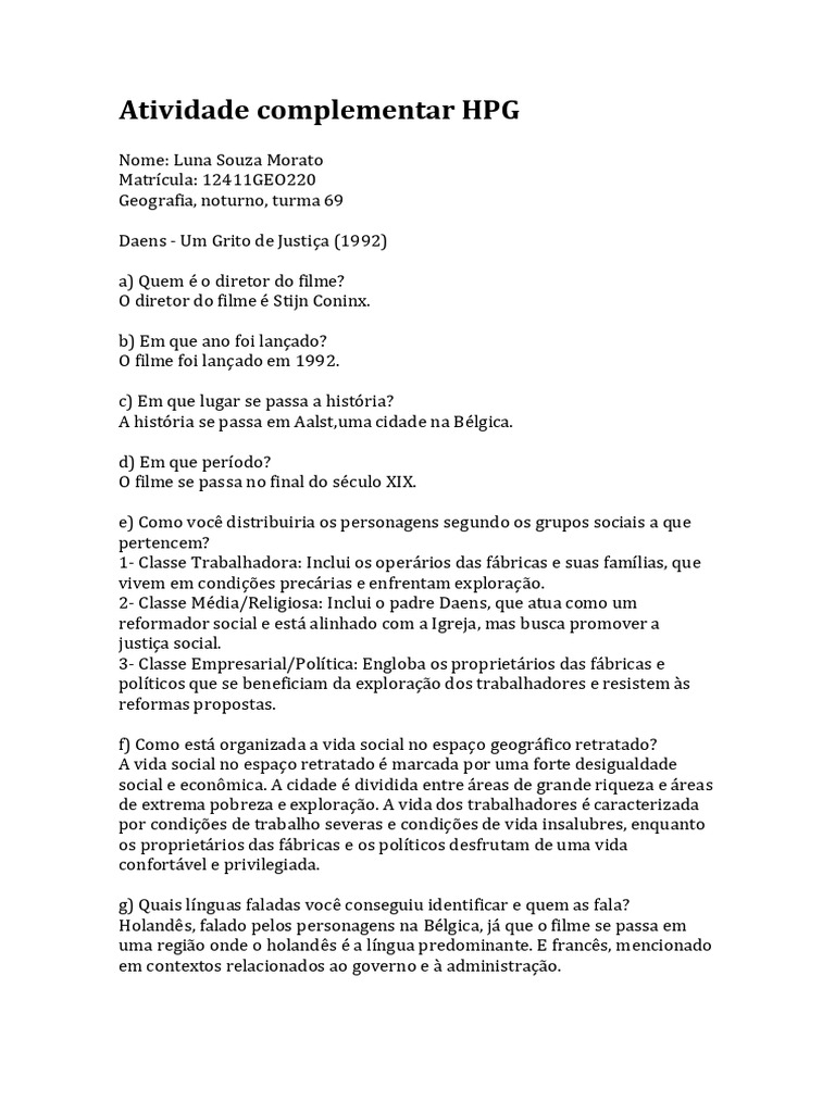 Atividade Complementar HPG Filme PDF | PDF