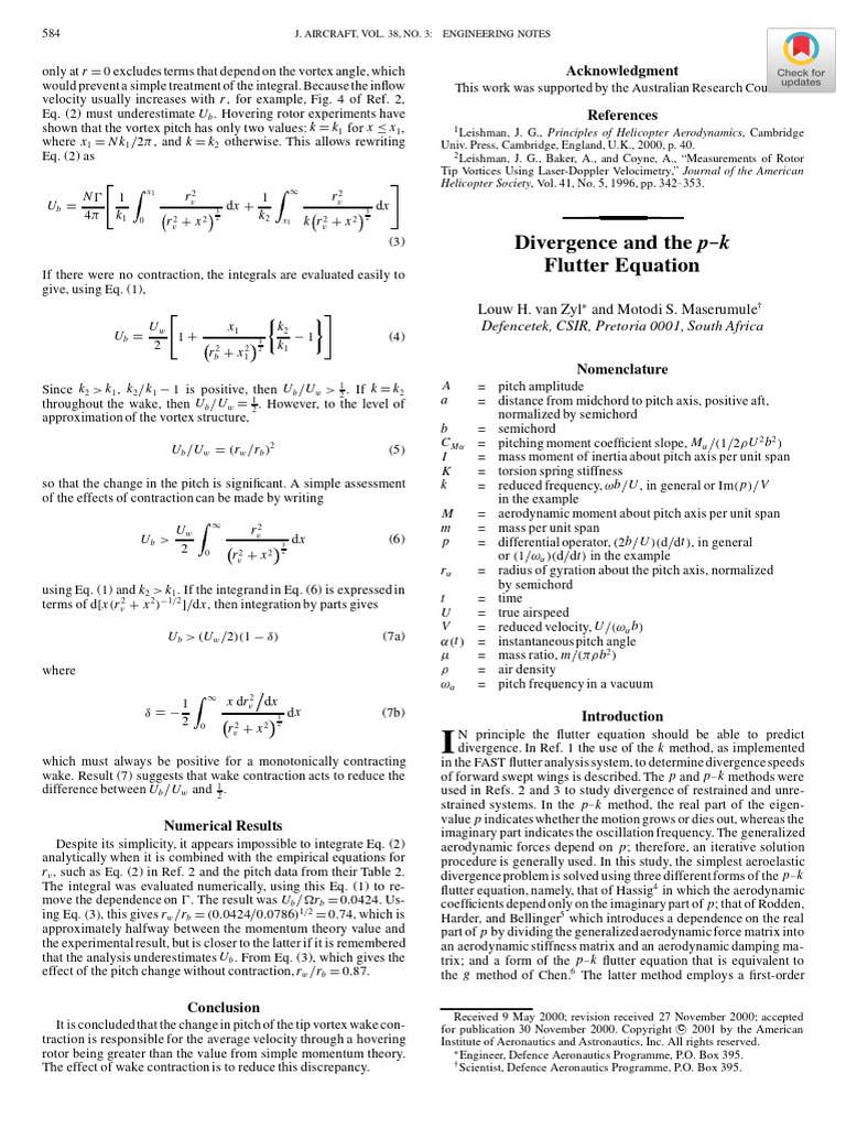 Van Zyl Maserumule 2012 Divergence and The P K Flutter Equation | PDF