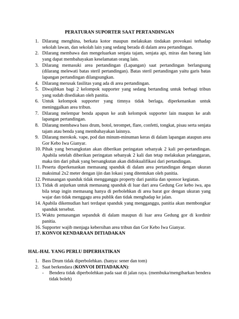 PERATURAN SUPORTER SAAT PERTANDINGAN | PDF