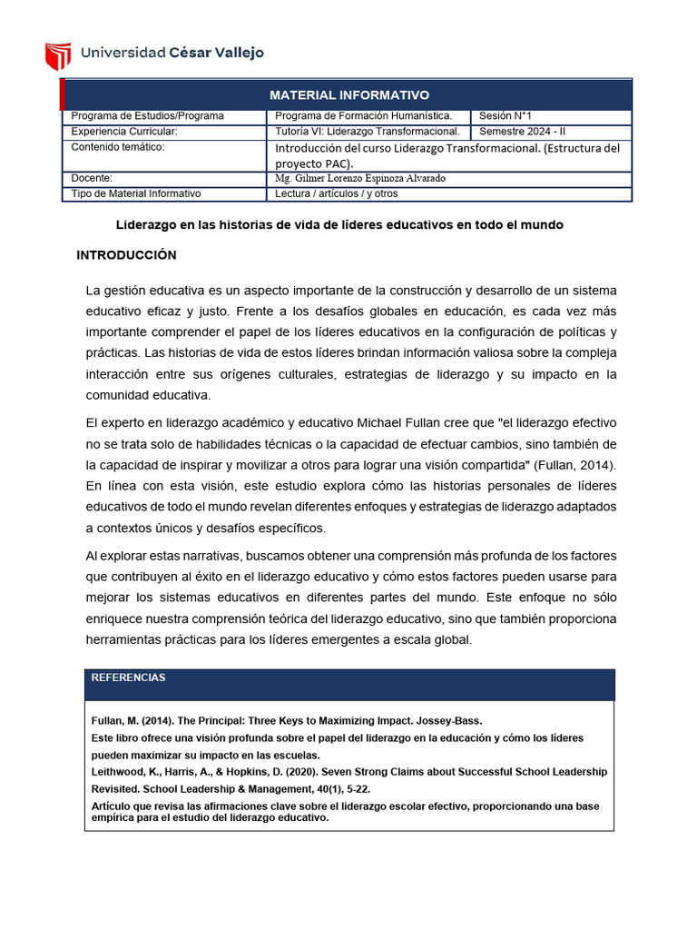 MATERIAL INFORMATIVO SESION 1 TUTORIA VI | PDF