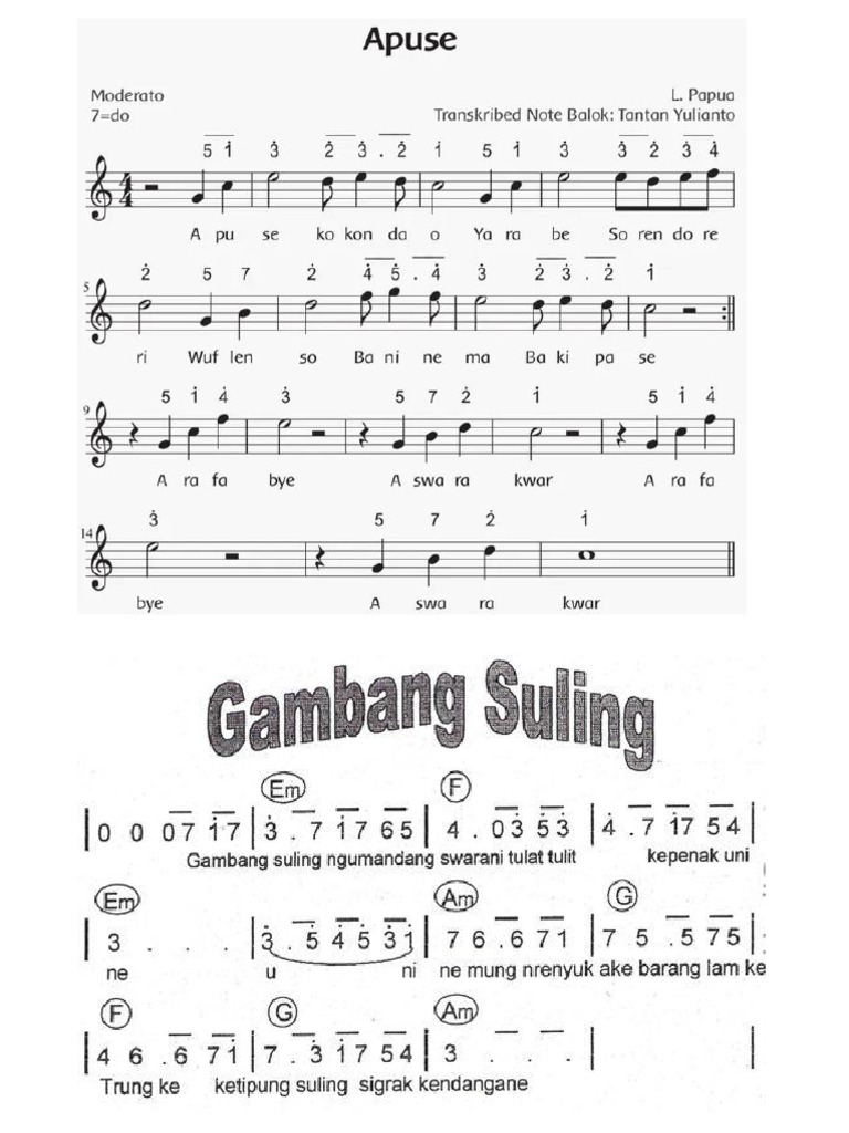 Notasi Angka Lagu Daerah | PDF