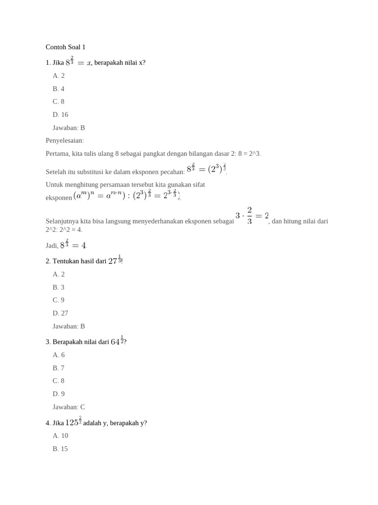 Ontoh Soal Operasi Bilangan Berpangkat Pecahan - 2425 | PDF