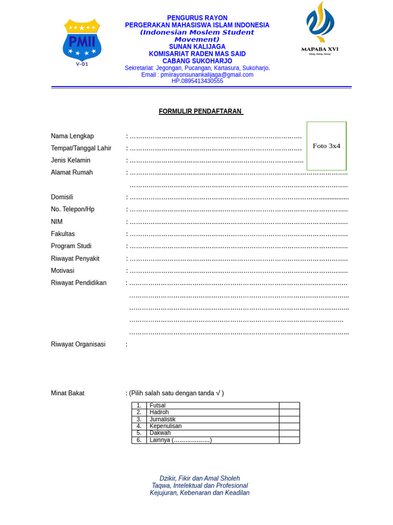 Formulir Pendaftaran MAPABA 2024 | PDF