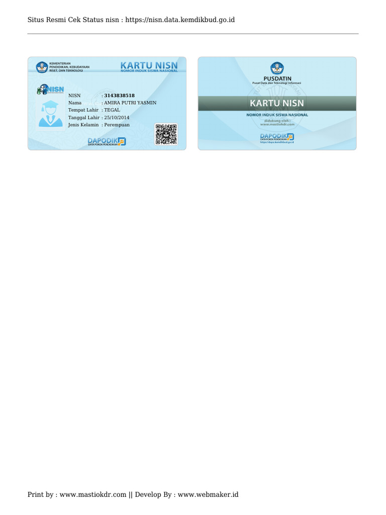 Cetak Kartu Nisn Amira Putri Yasmin | PDF