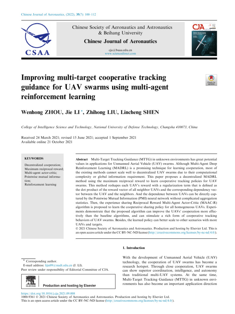 Improving Multi-Target Cooperative Tracking Guidance For UAV Swarms Using Multi-Agent ...