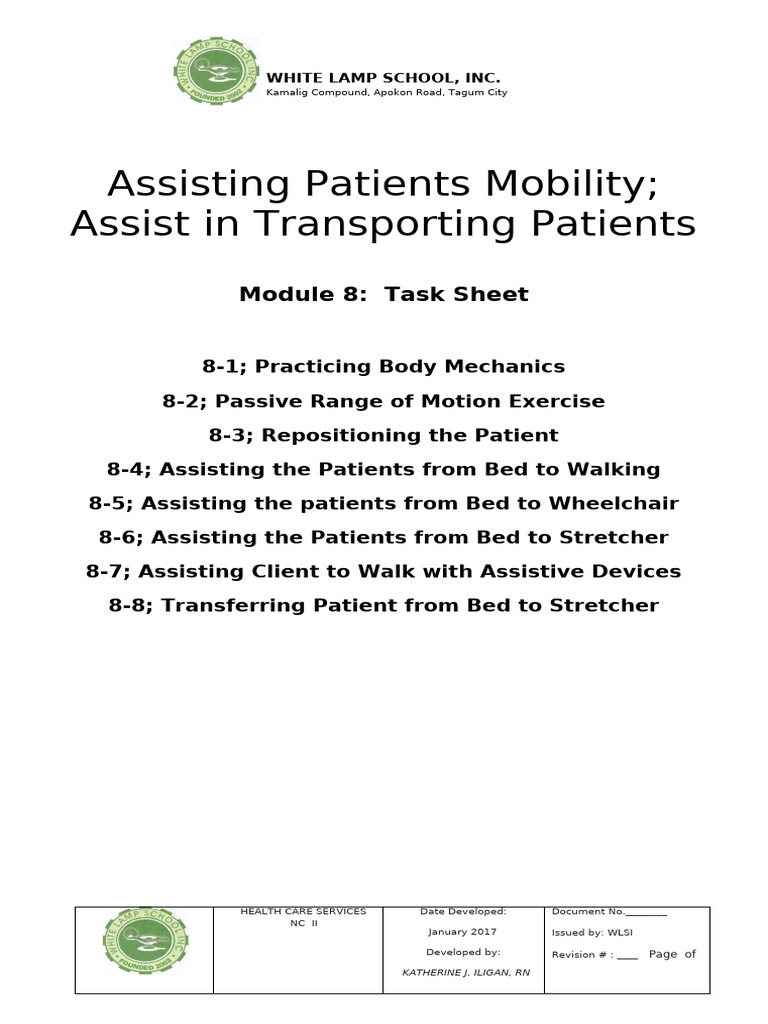 MODULE 8 TASK SHEETS HCS Patients Mobility | PDF