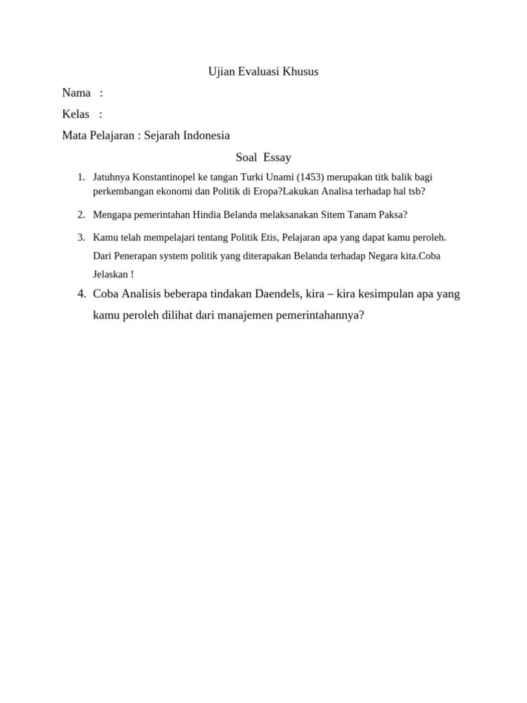Ujian Evaluasi Khusus Sej Indonesia Klas XI IPS | PDF