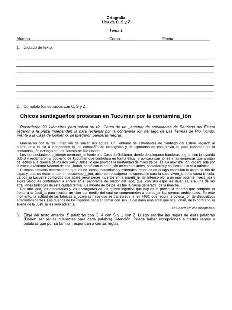 Ortografía - C,S y Z | PDF