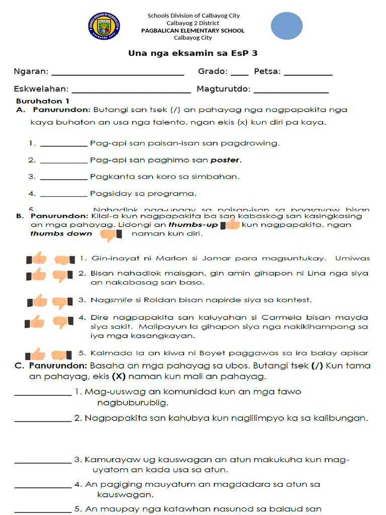 1st Quarter Test-Grade 3-MELC-2022-2023-LAS Based | PDF