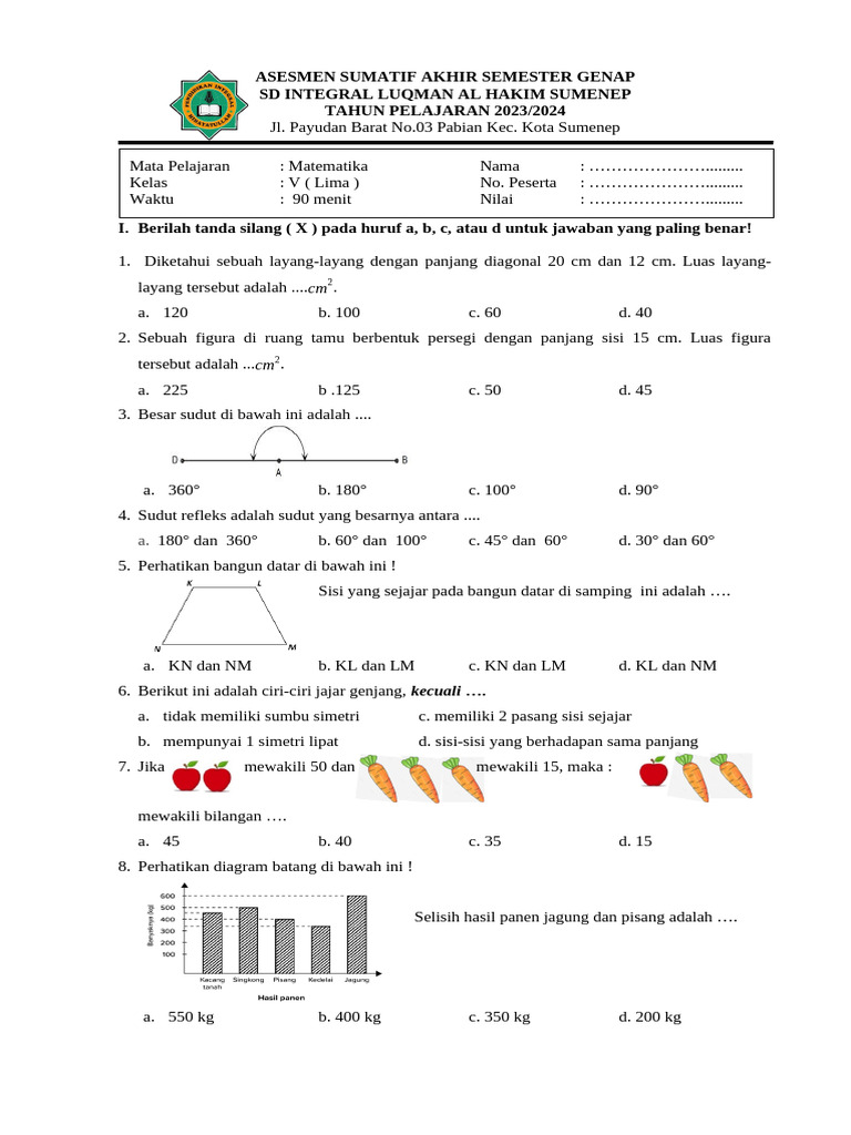 PAT Matematika 2023-20244 | PDF