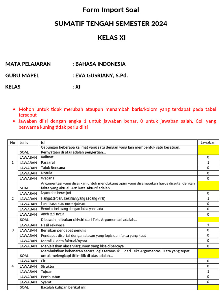 FORM SOAL STS 2024 - KELAS XI MAPEL B.iNDONESIA - EVA GUSRIANY, S.Pd. | PDF