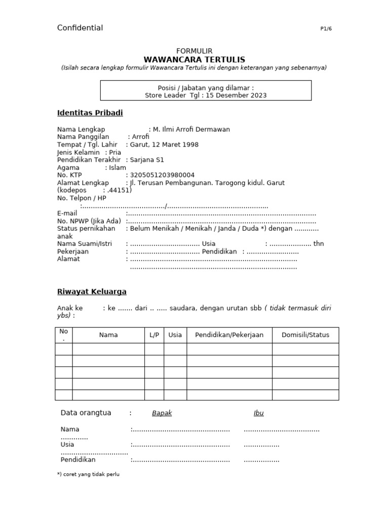 Form Interview - Nama Lengkap Pelamar | PDF