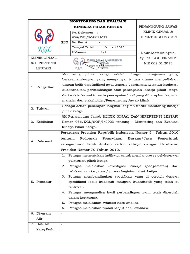 Sop Monitor - Evaliasi Kinerja Pihak Ke 3 | PDF