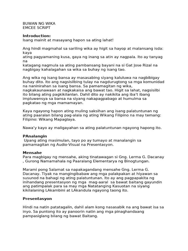 BUWAN NG WIKA Script | PDF