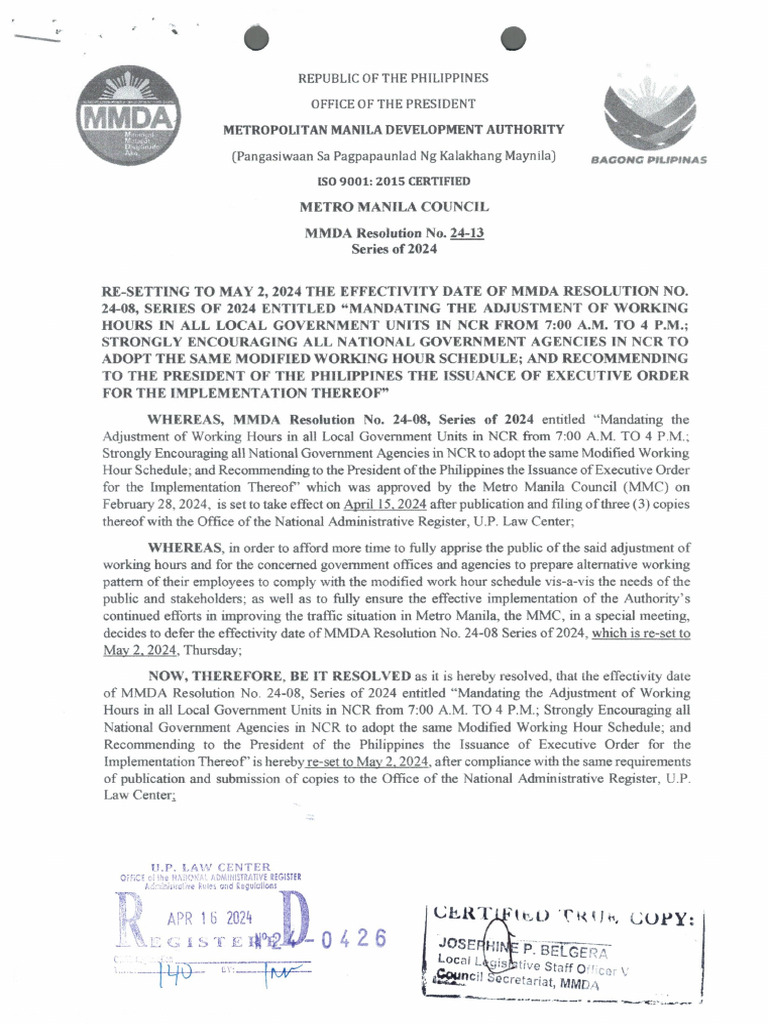 Mmda Resolution No 24-13 Series of 2024 | PDF
