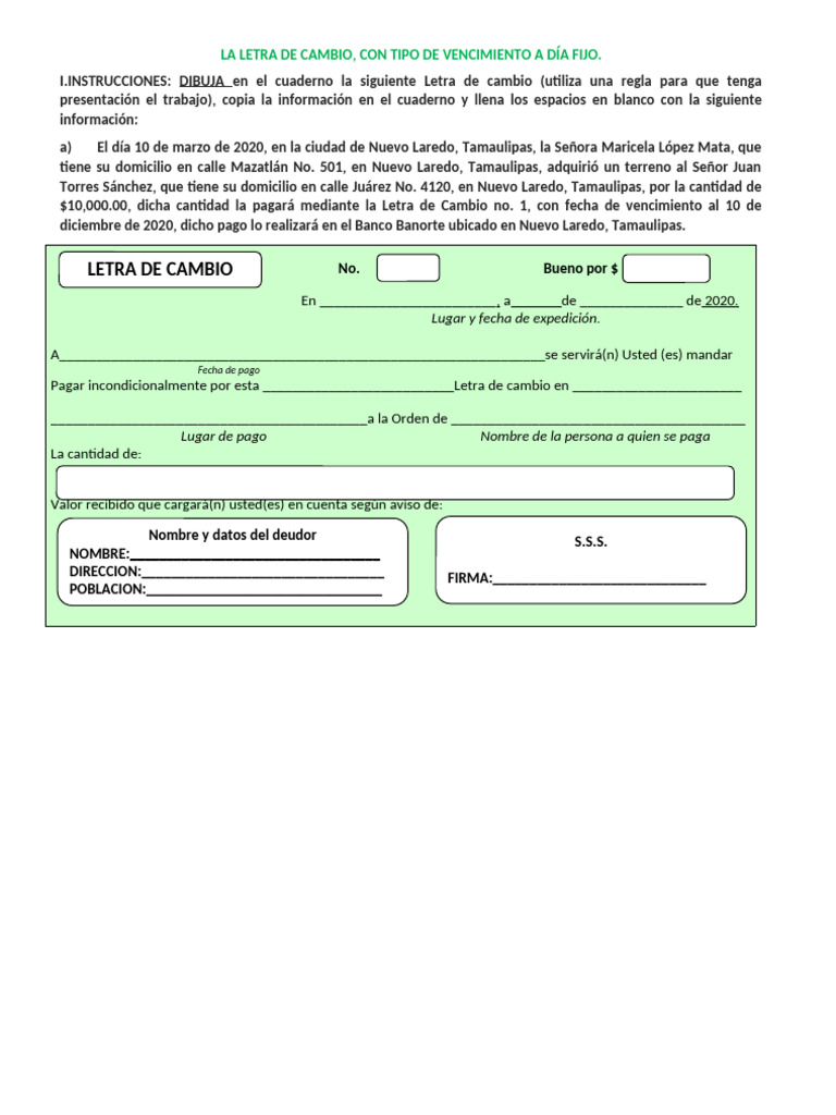 Letra de Cambio, a día fijo. | PDF