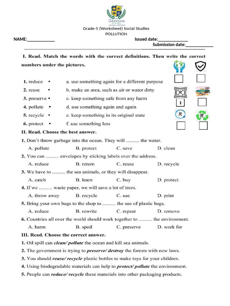 Worksheet On Pollution | PDF | Social Science