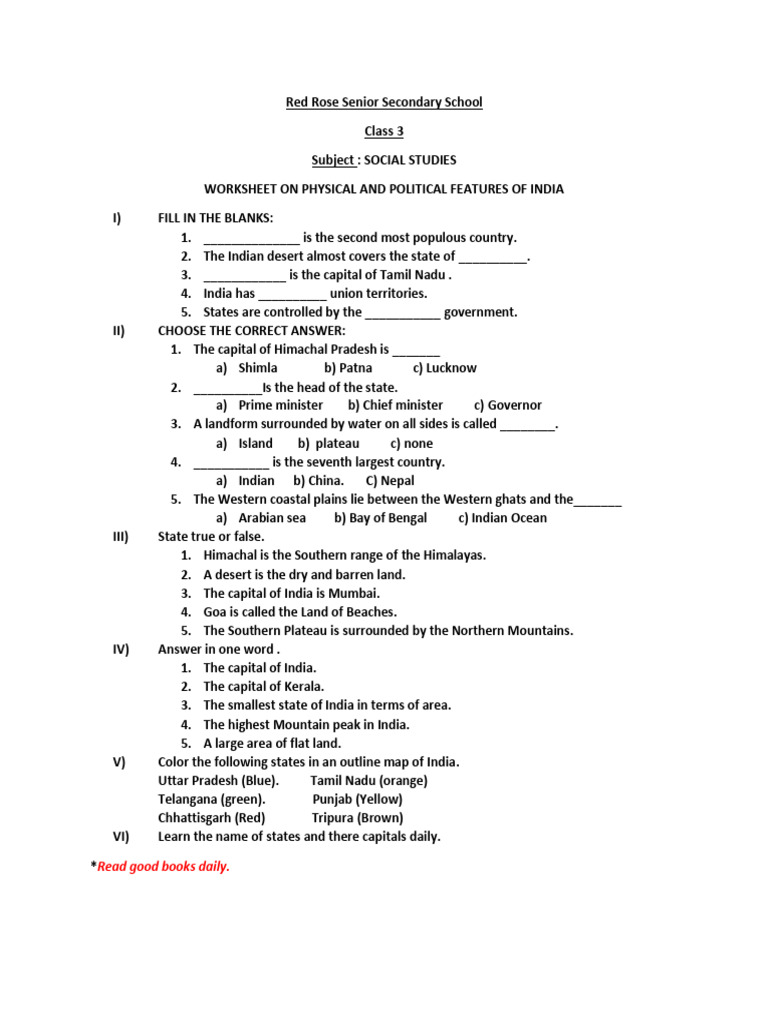 Worksheet SST Class 3 | PDF | Travel