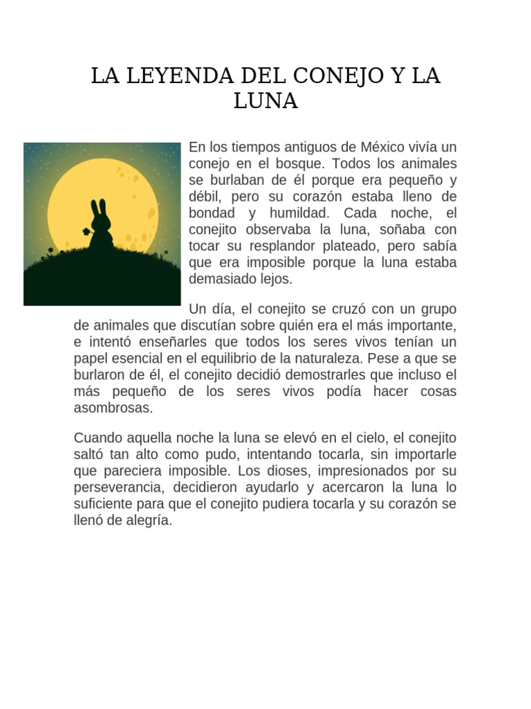 La Leyenda Del Conejo y La Luna | PDF | Libros para adolescentes
