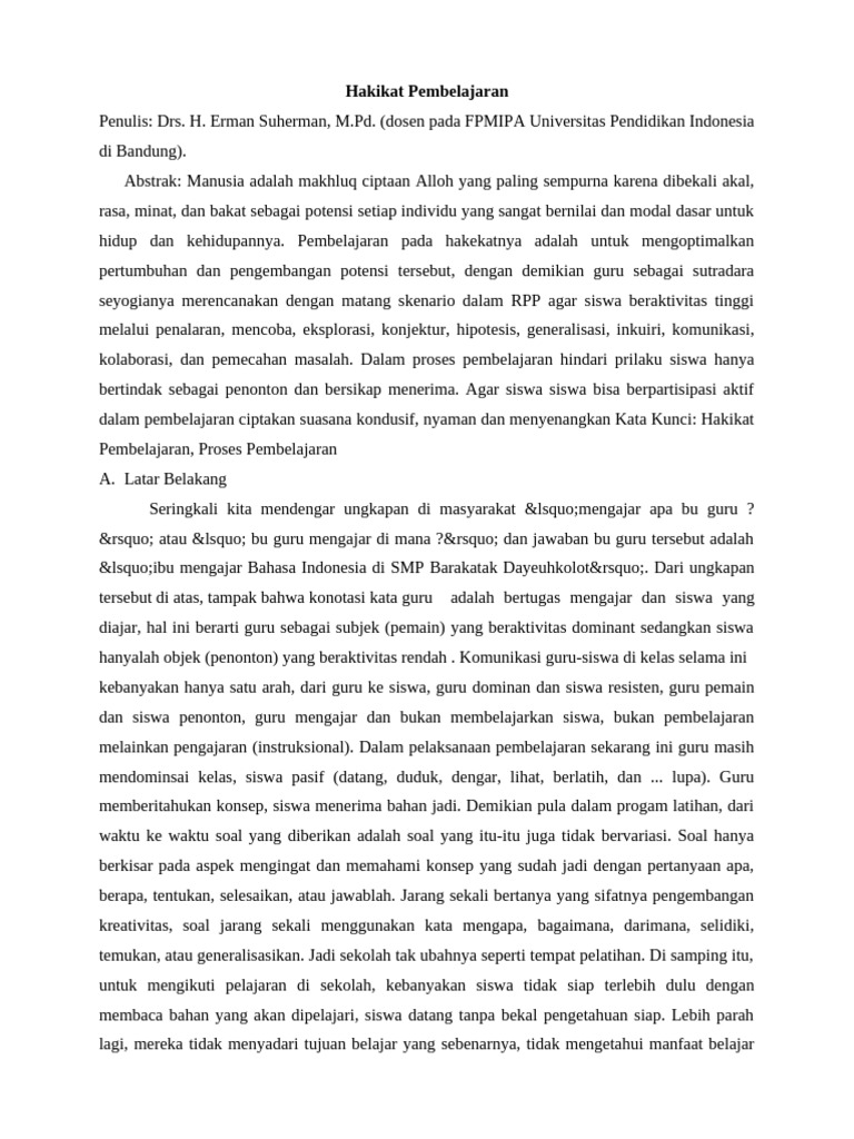 Hakikat Pembelajaran | PDF