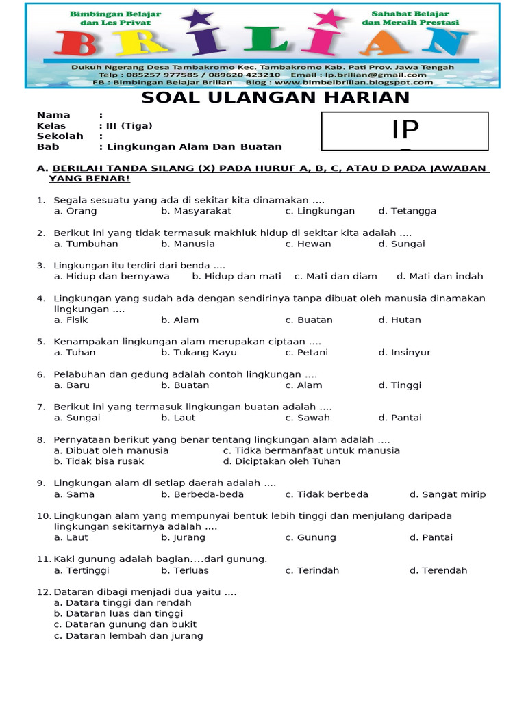 Soal Ulangan Harian Ipas Kelas 3 Bab 1 | PDF
