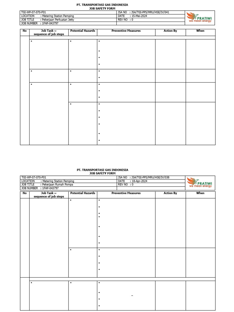 JSA Pekerjaan Penguatan Jetty | PDF