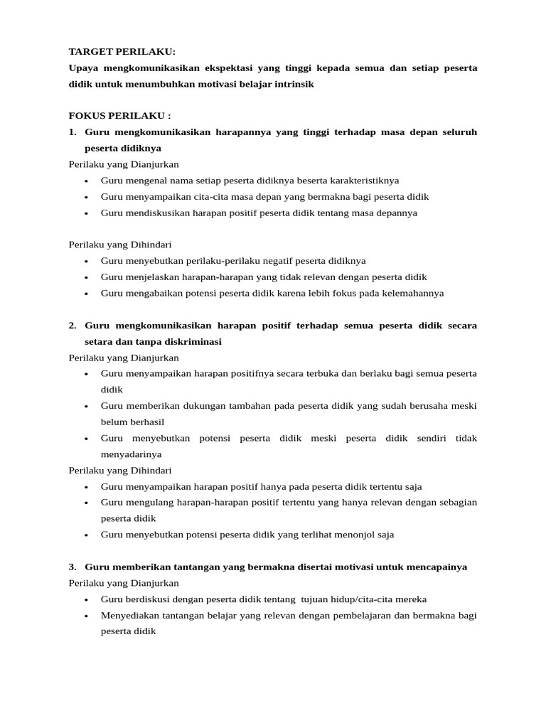 Target Perilaku Bu Dina | PDF