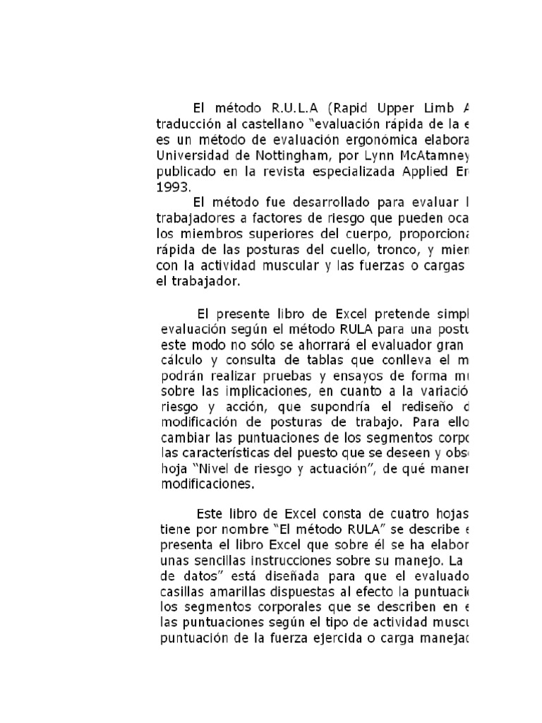 Rula en Excel 1 | PDF