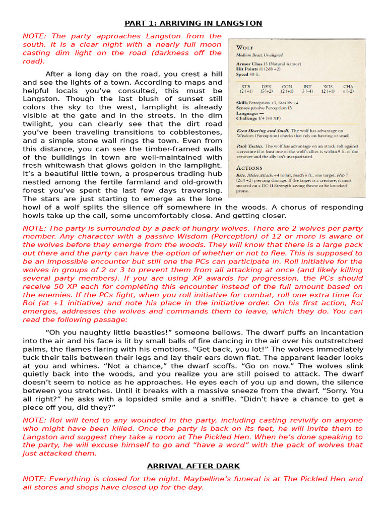Wolves of Langston DM Guide | PDF