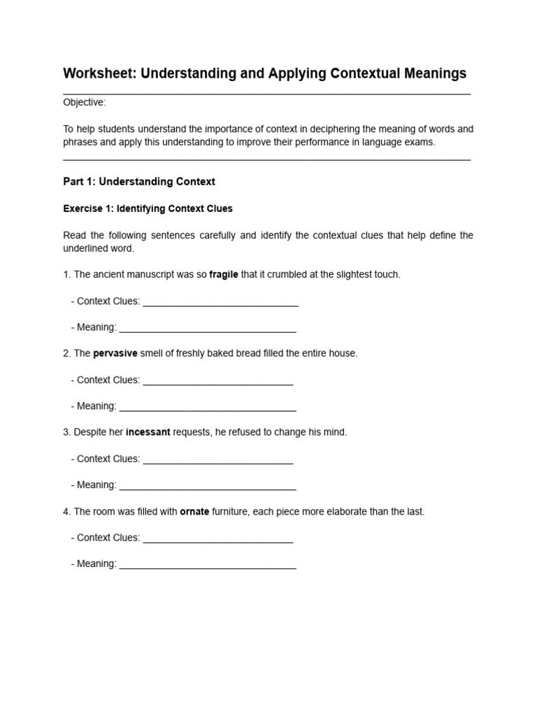 Worksheet - Contextual Meanings | PDF