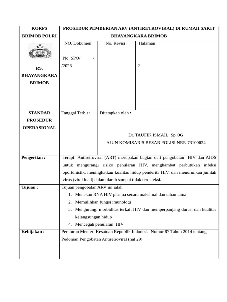 Spo Pemberian Arv | PDF