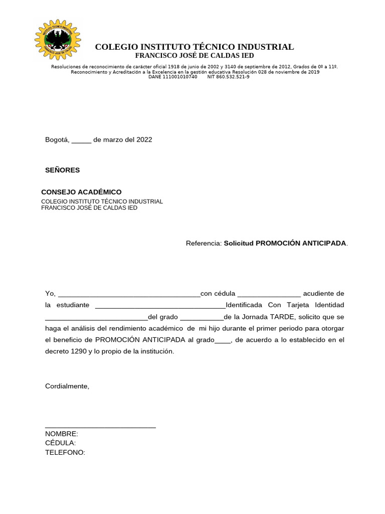 Carta de Solicitud Promocion | PDF