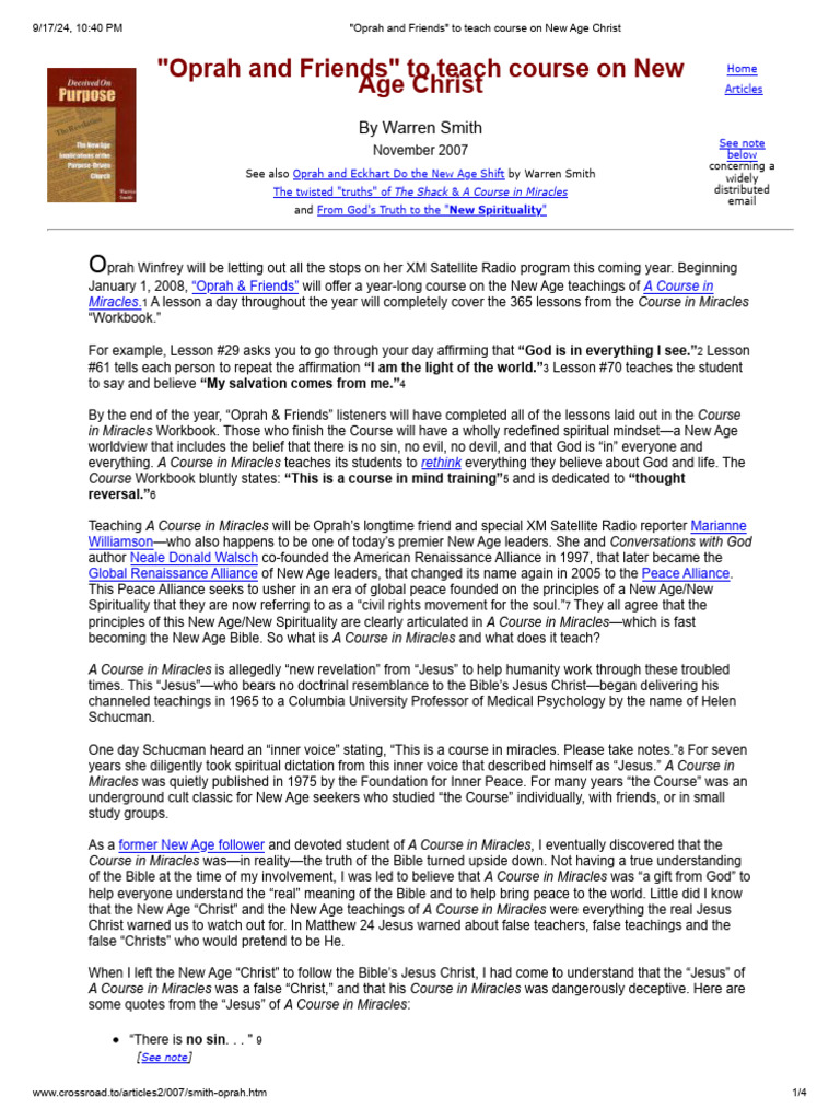 Oprah and Friends To Teach Course On New Age Christ | PDF