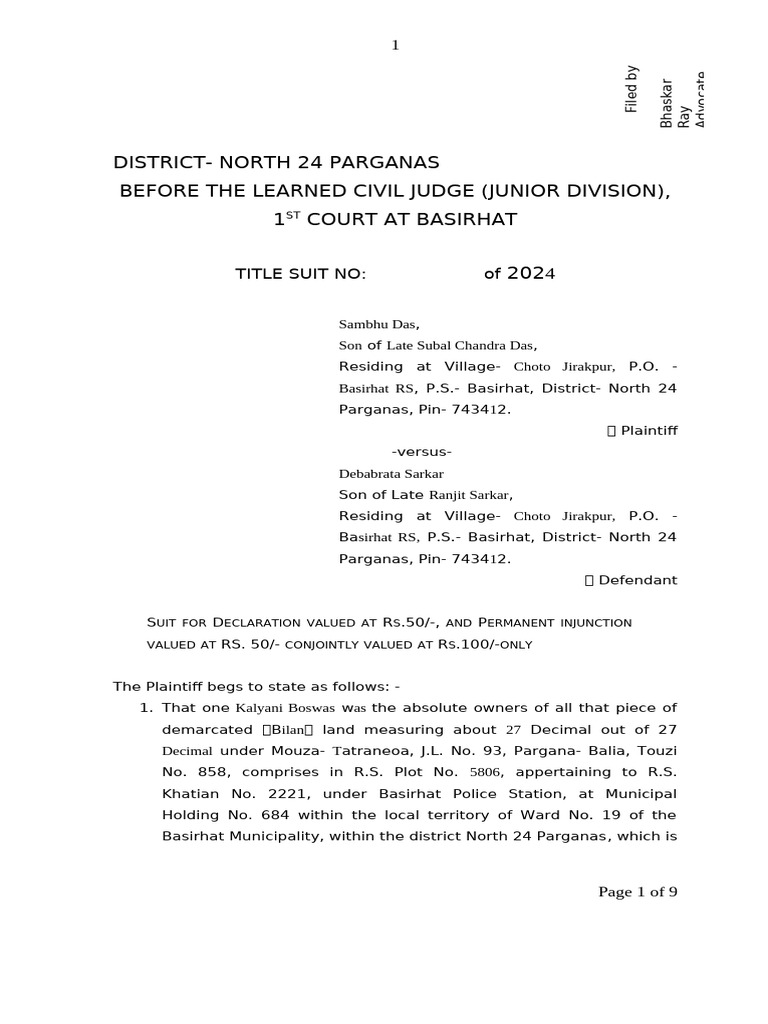 319 Title Suit Declaration Hebanama Tania Hafizur Puspendu | PDF