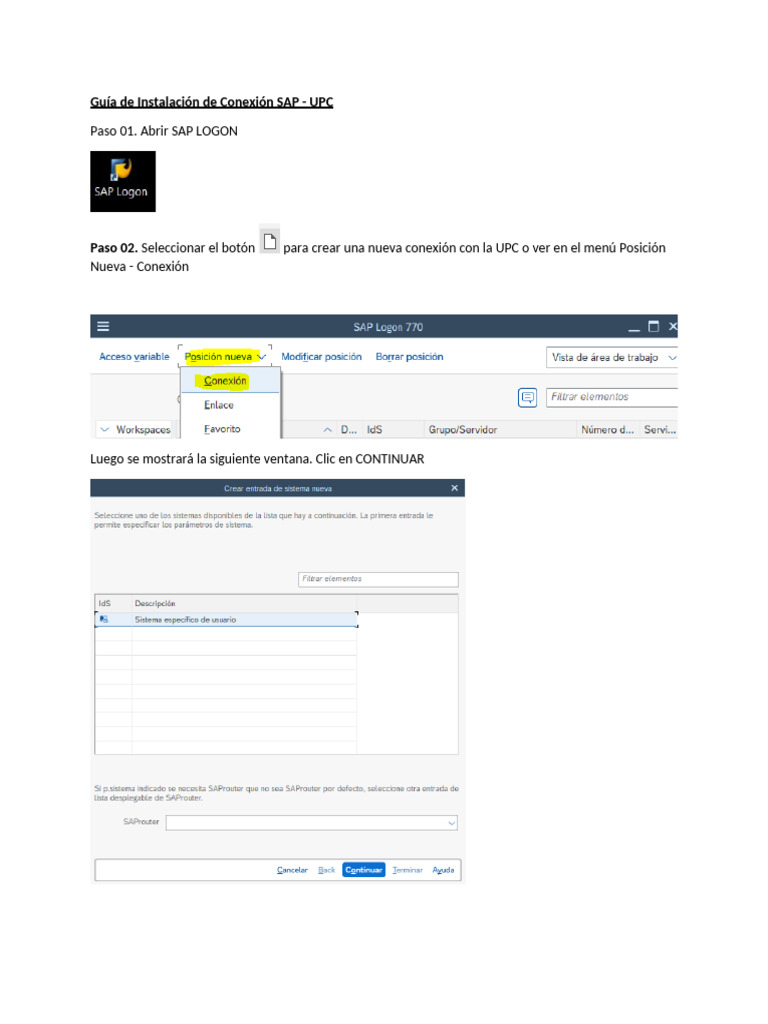 Guía 02. Instalación de Conexión SAP - UPC 2024-2 | PDF