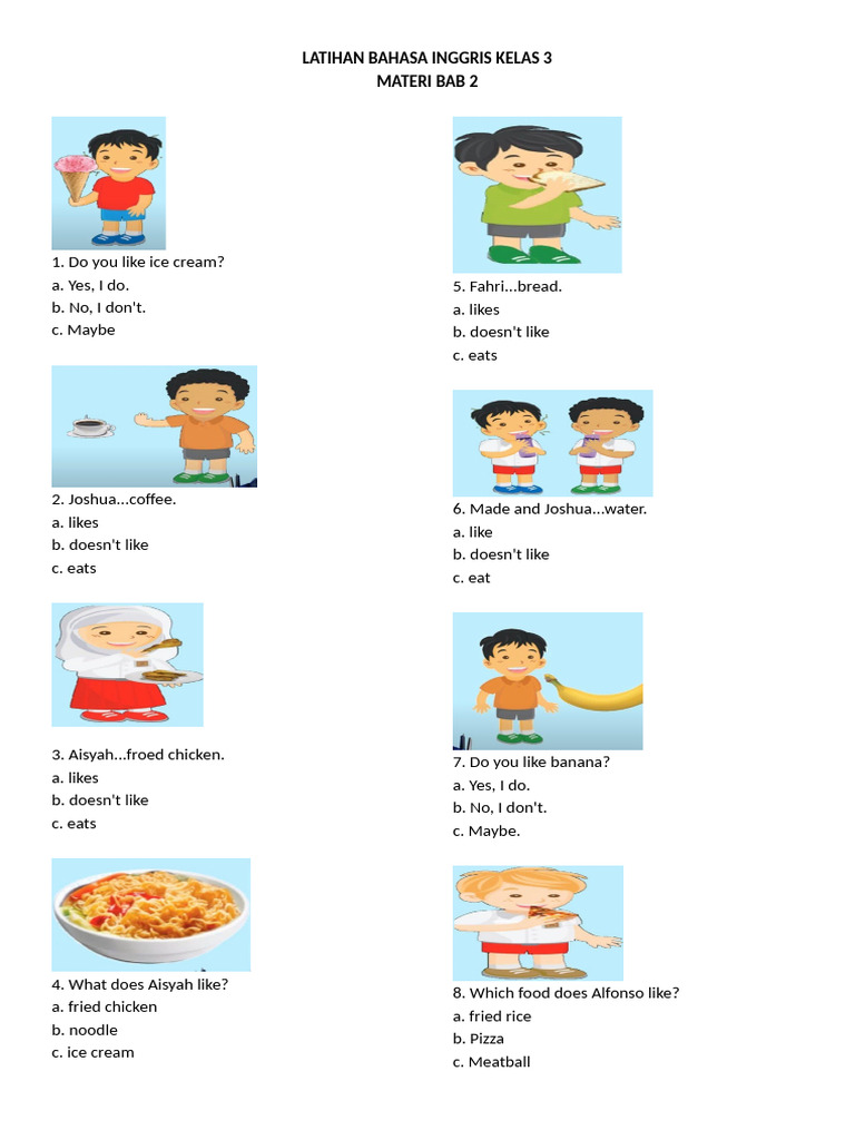 Latihan Bahasa Inggris Kelas 3 | PDF