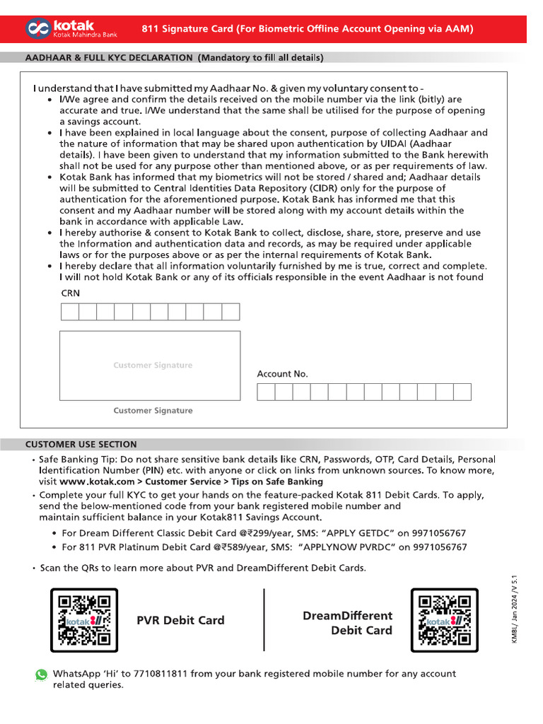 (NEW - MITC) 811 Signature Card (For Biometric Conversion Via AAM) - Physical Account Opening | PDF