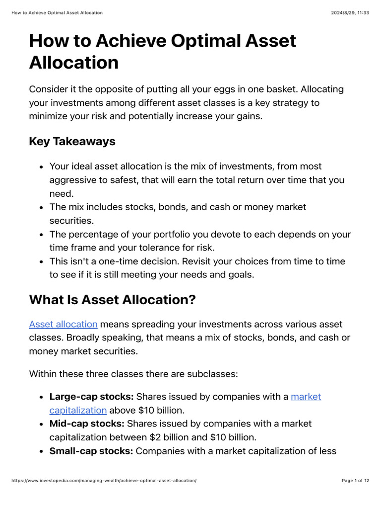 How To Achieve Optimal Asset Allocation Pdf