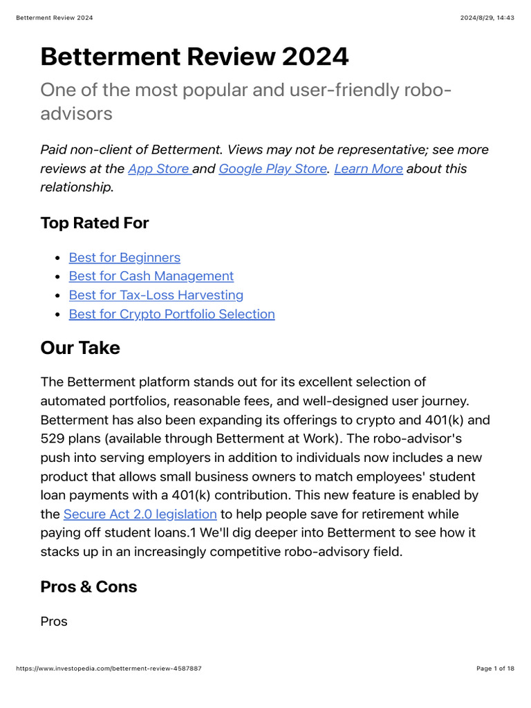 Betterment Review 2024 | PDF
