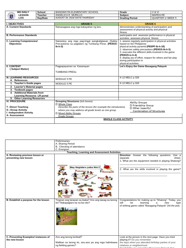DLL-Q1-W5-DAY3-MAPEH-PE | PDF