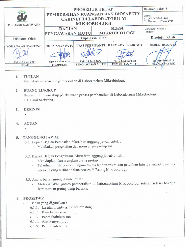 14.12 Protap Pembersihan Ruangan Dan Biosafety Cabinet Dilaboratorium ...