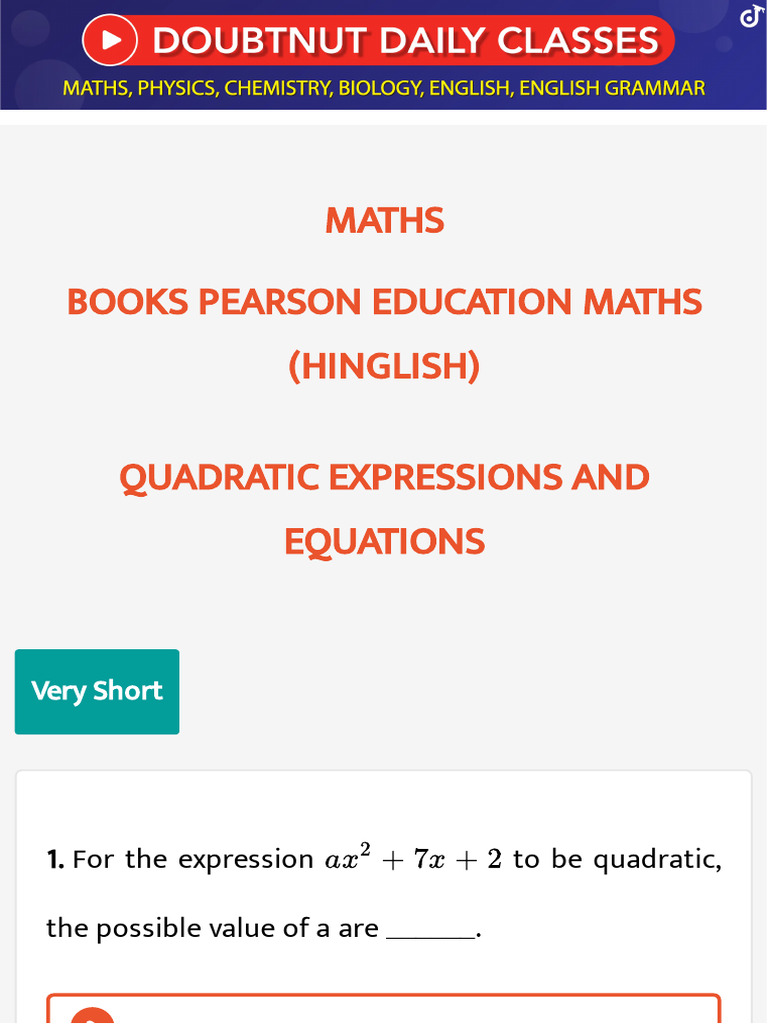 05 Quadratic Expressions and Equations | PDF