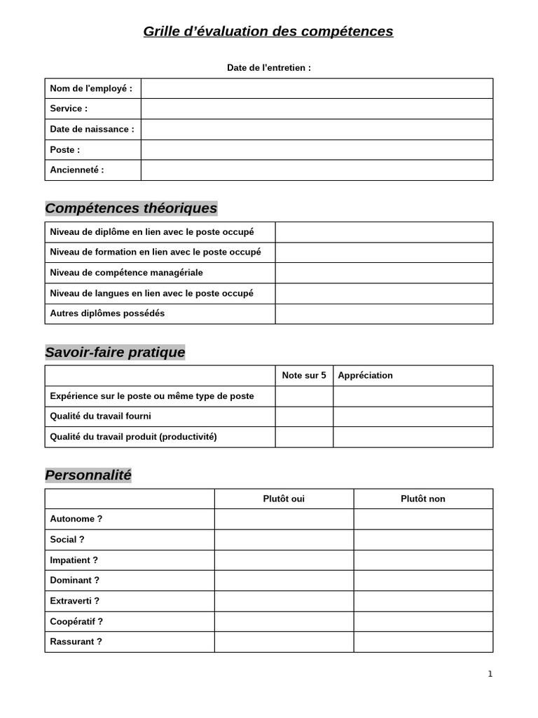 Grille-devaluation-des-competences-Word | PDF