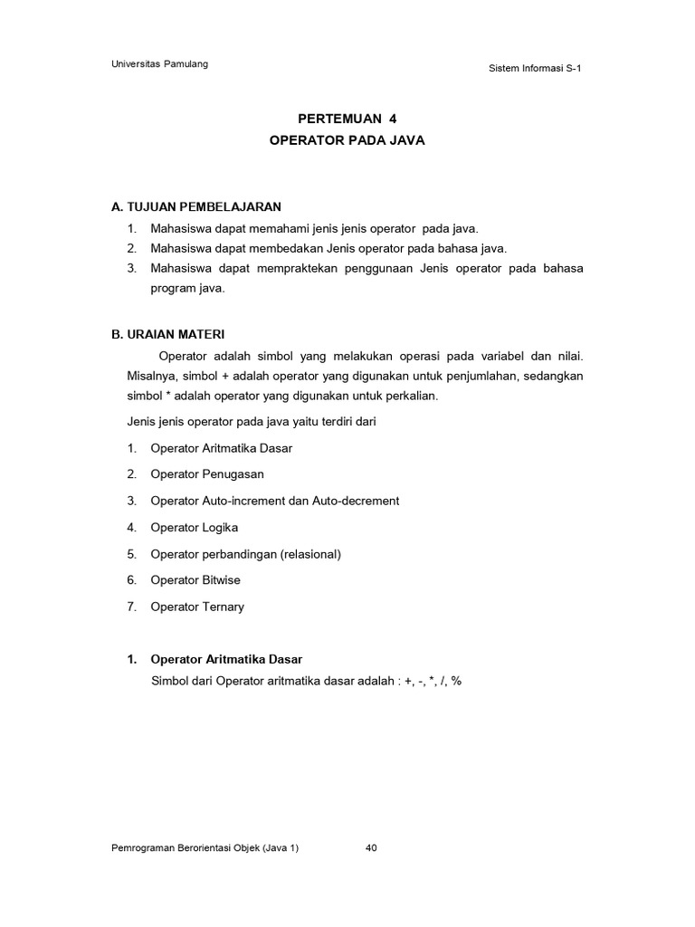 Operator Pada Java | PDF