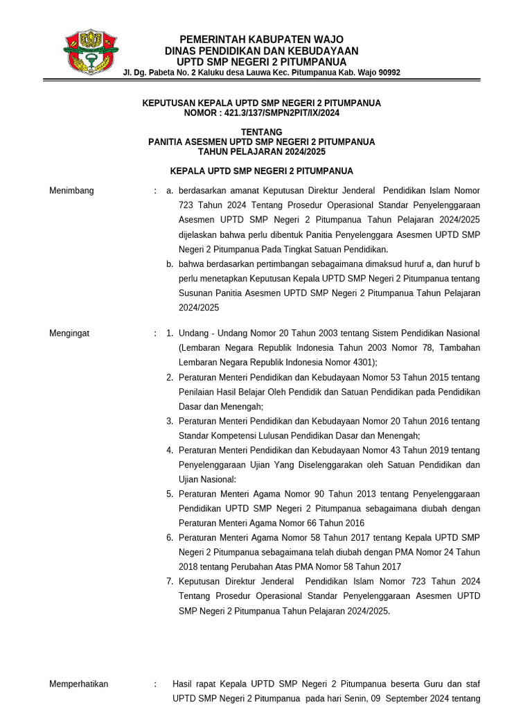 SK Panitia Asesmen 2425 | PDF