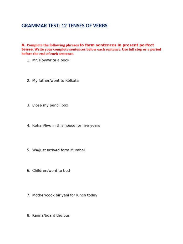 TEST- verb tense | PDF