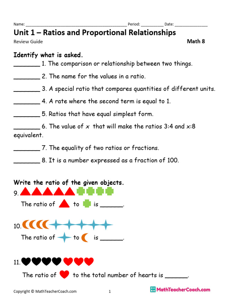 Unit 1 Review Guide TE Ratios and Proportional Relationships | PDF