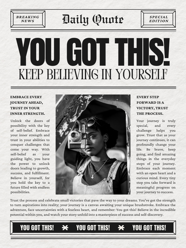 Black and White Vintage Newspaper Motivational Quote Poster | PDF